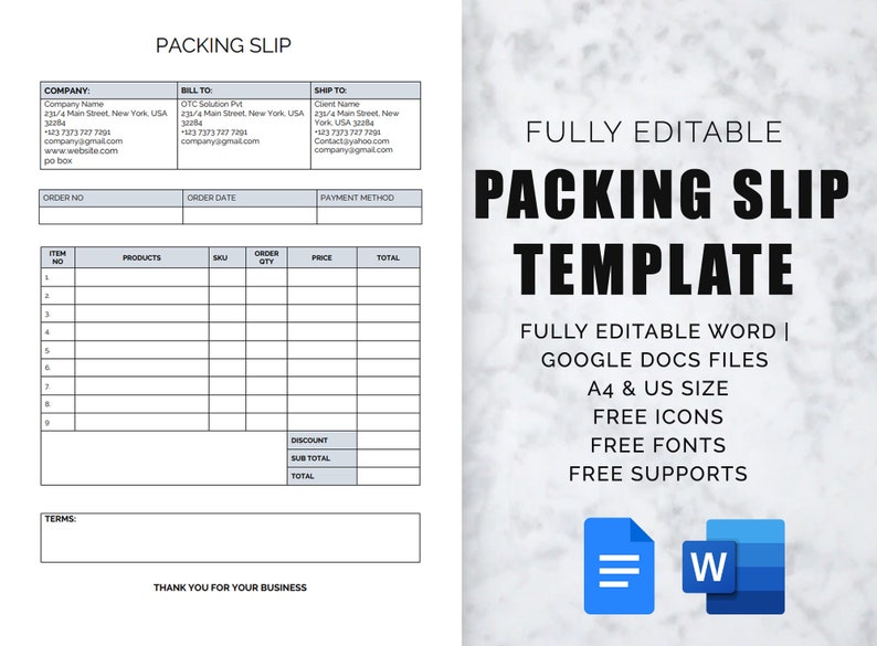 Packing Slip Template, Editable Packing Slip Microsoft Word Google Docs ...