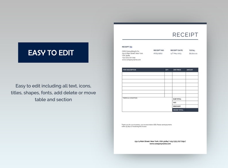 Editable Receipt Template, Receipt Template, Printable Payment Receipt ...
