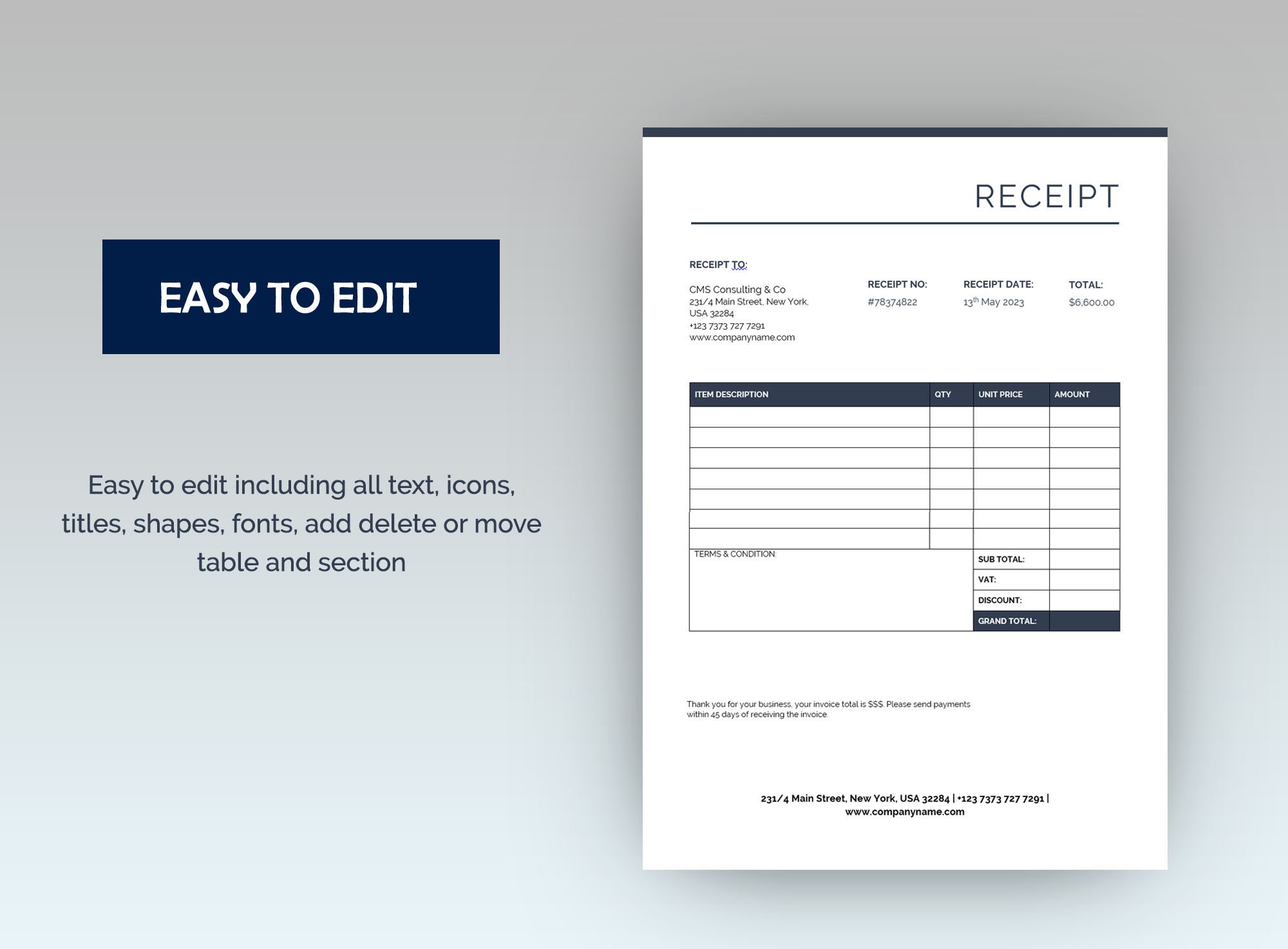 Editable Receipt Template, Receipt Template, Printable Payment Receipt ...