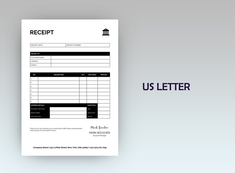 Receipt Template, Editable Receipt Template, Business Receipt, Invoice ...