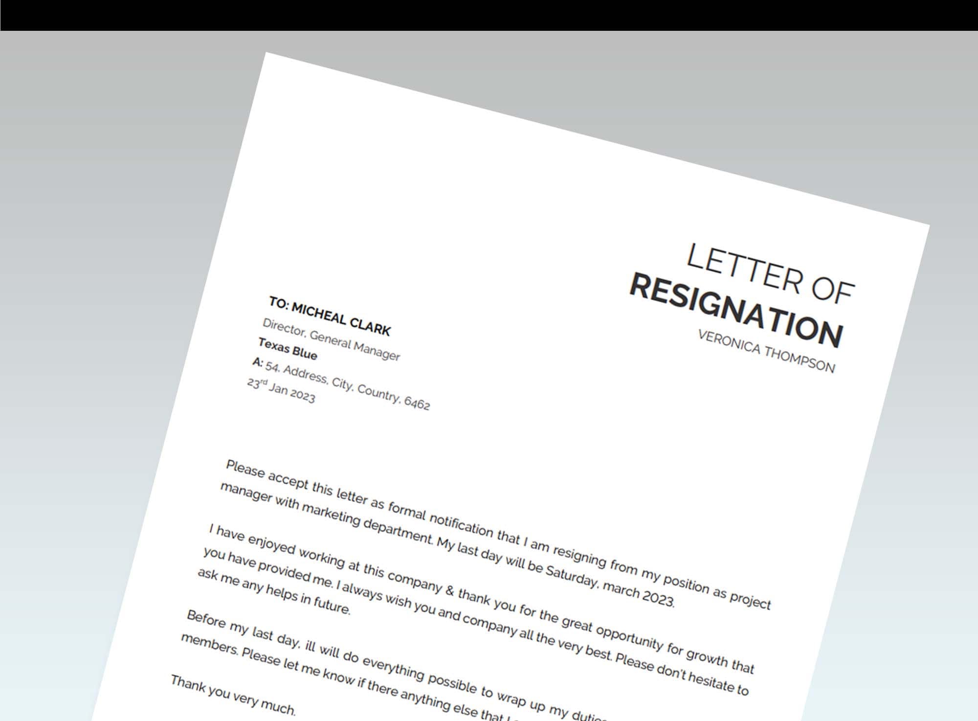 Resignation Letter Template Professional Resignation Letter - Etsy UK