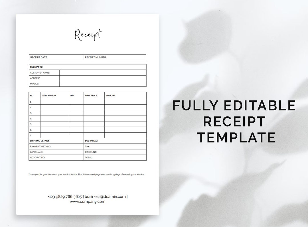 RECEIPT TEMPLATE Editable Word Google Docs Fully Editable - Etsy UK
