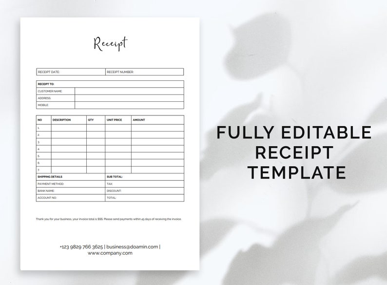 RECEIPT TEMPLATE Editable Word Google Docs Fully Editable - Etsy UK
