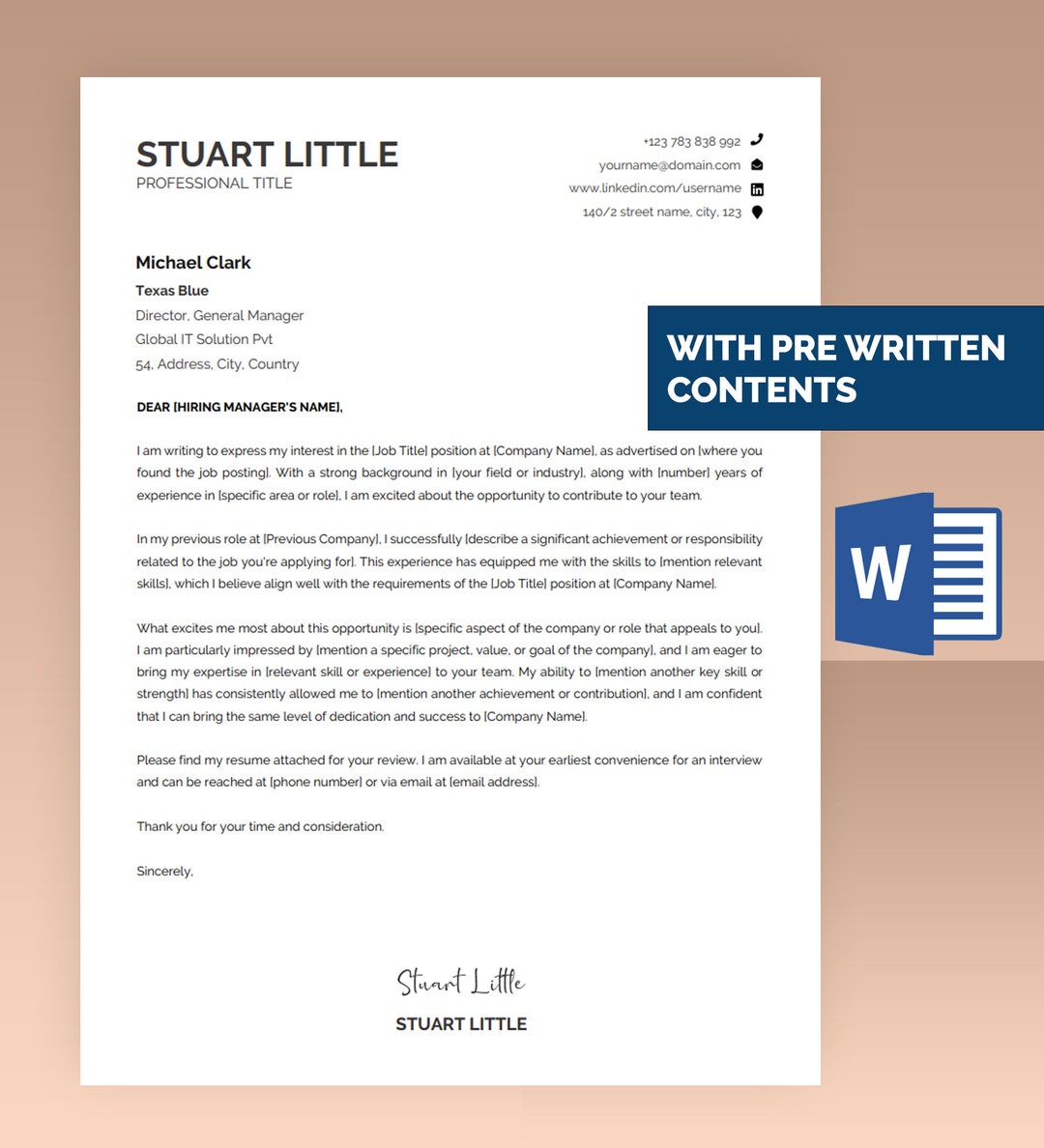 Professional Resume Cover Page Template Word, Modern Professional ...
