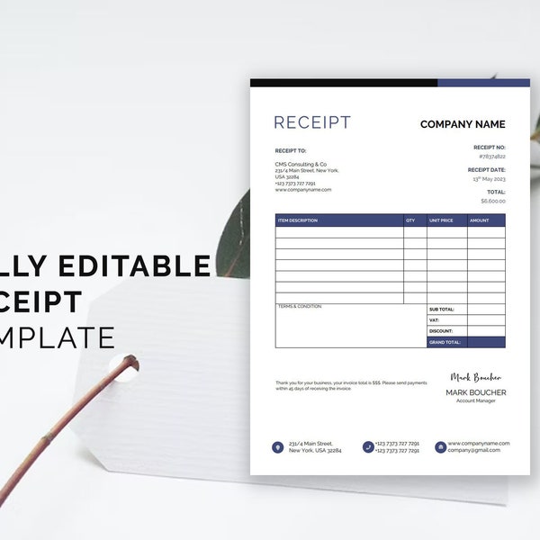 Receipt Template, Editable Receipt Template, Business Receipt, Invoice ...