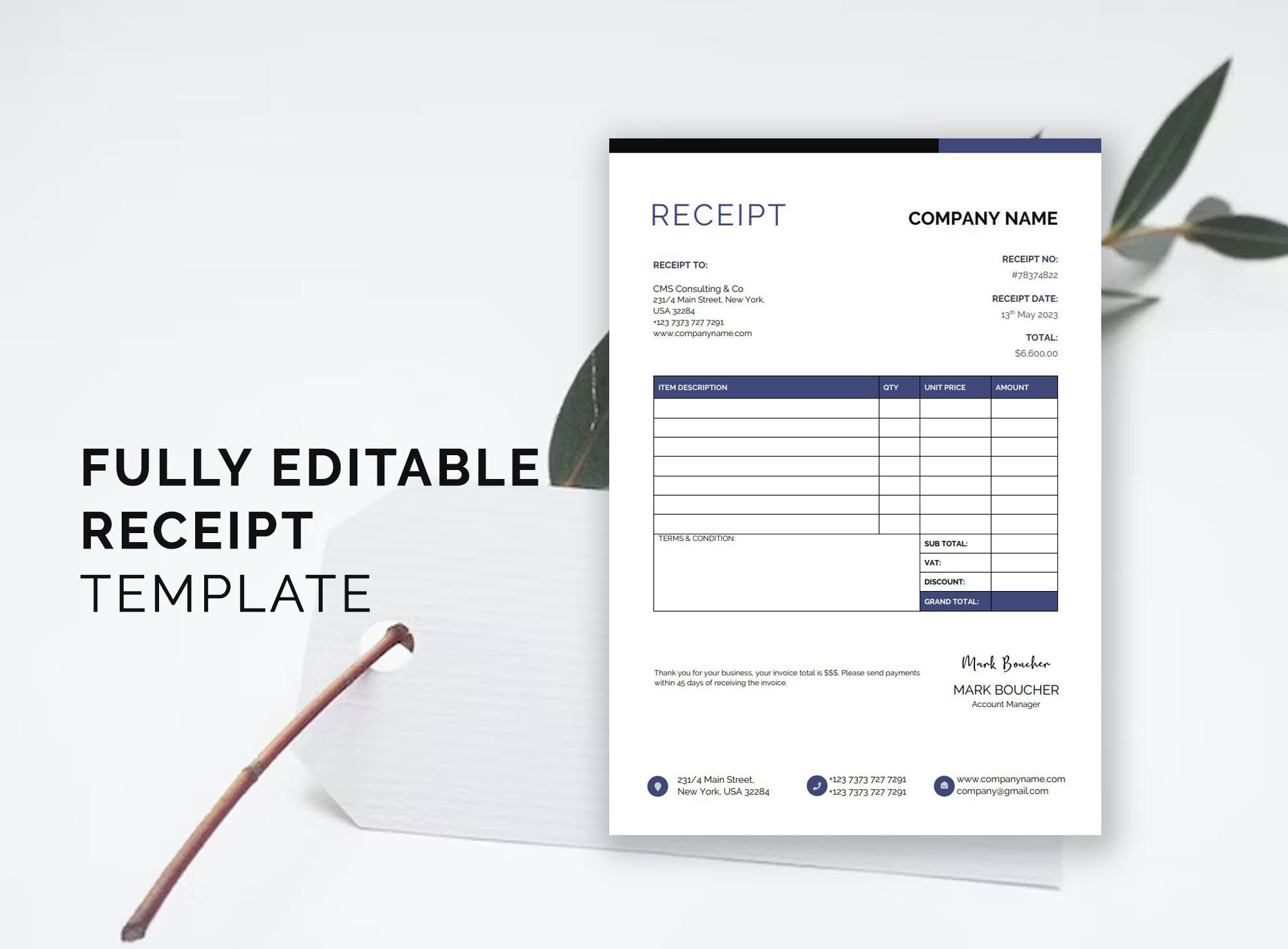 Editable Receipt Template, Rent Receipt Template, Invoice Receipt ...