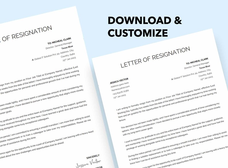 Resignation Letter Template, Notice Letter, Letter of Resignation ...
