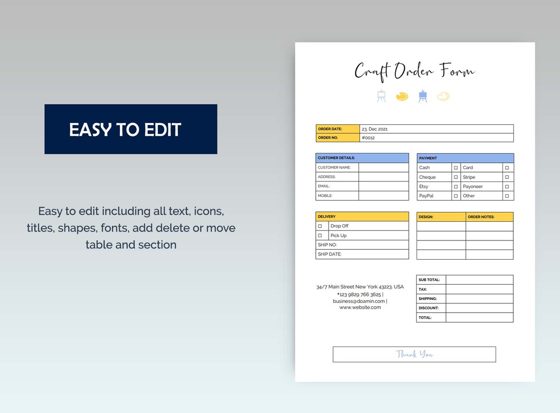 Editable Craft Order Form Small Business Order Form Template - Etsy