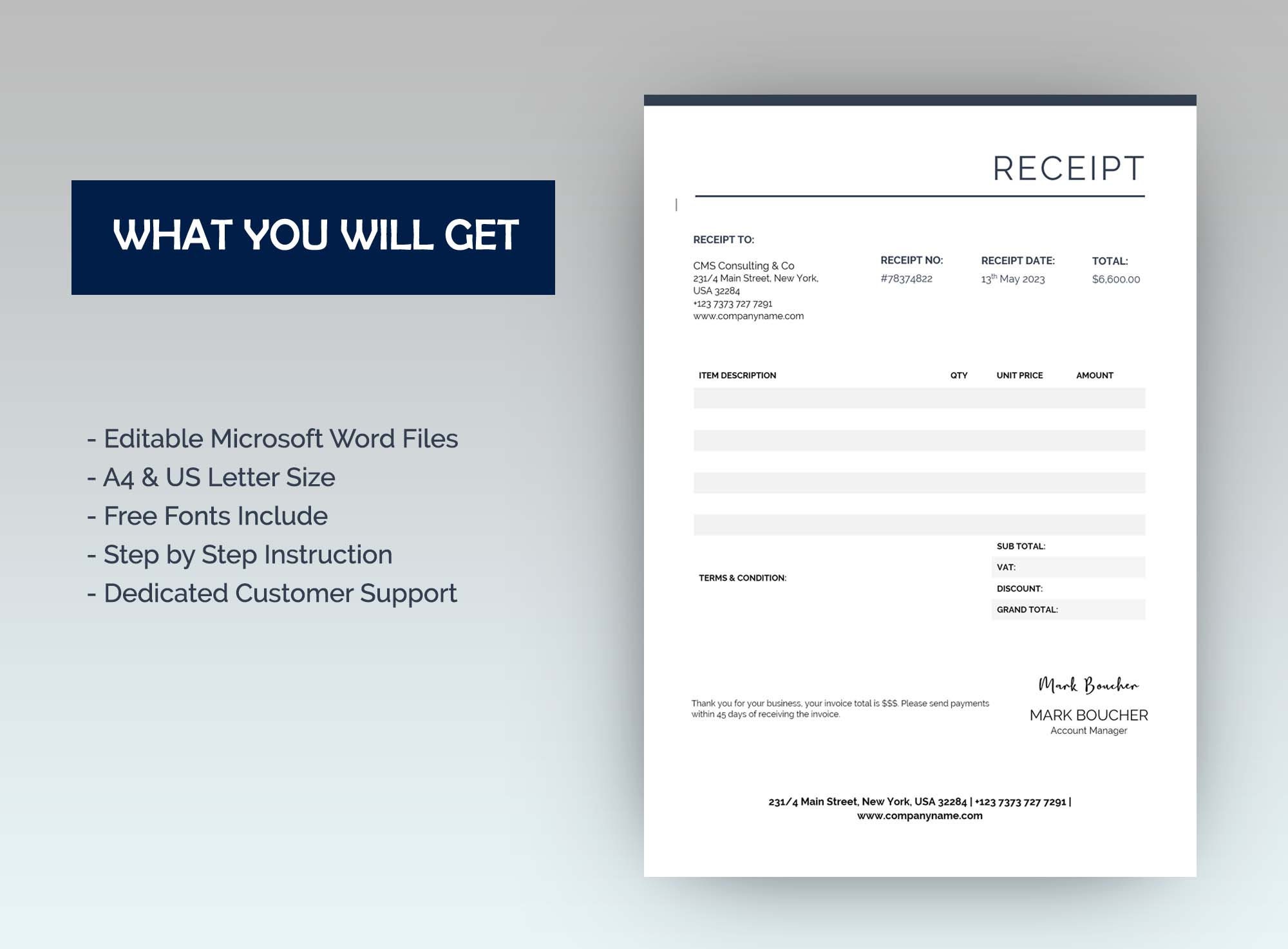 Editable Receipt Template, Business Invoice Receipt Template, Receipt ...