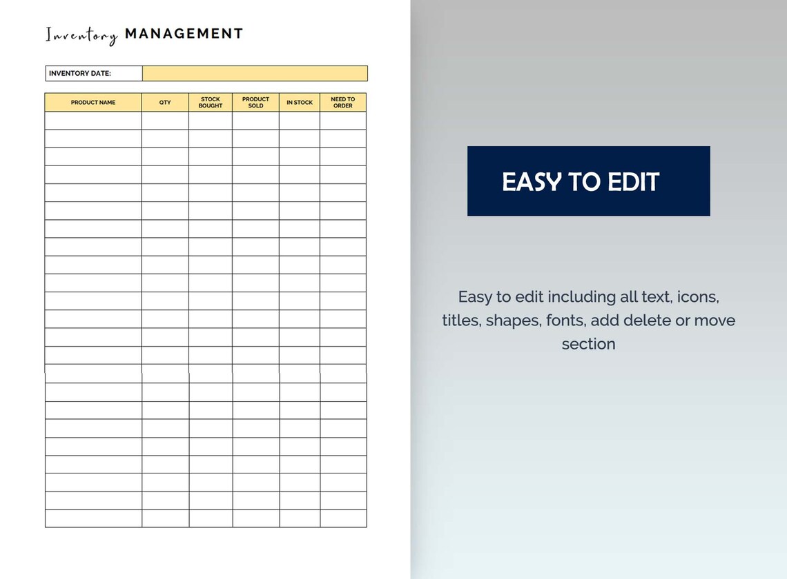 Business Inventory Template. Printable Inventory Management - Etsy