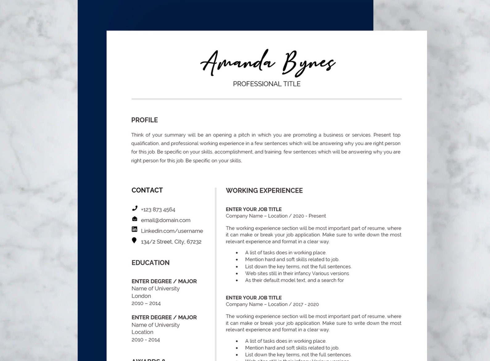CV Template Resume Template Word, Executive Resume Template, New 1 & 2 ...