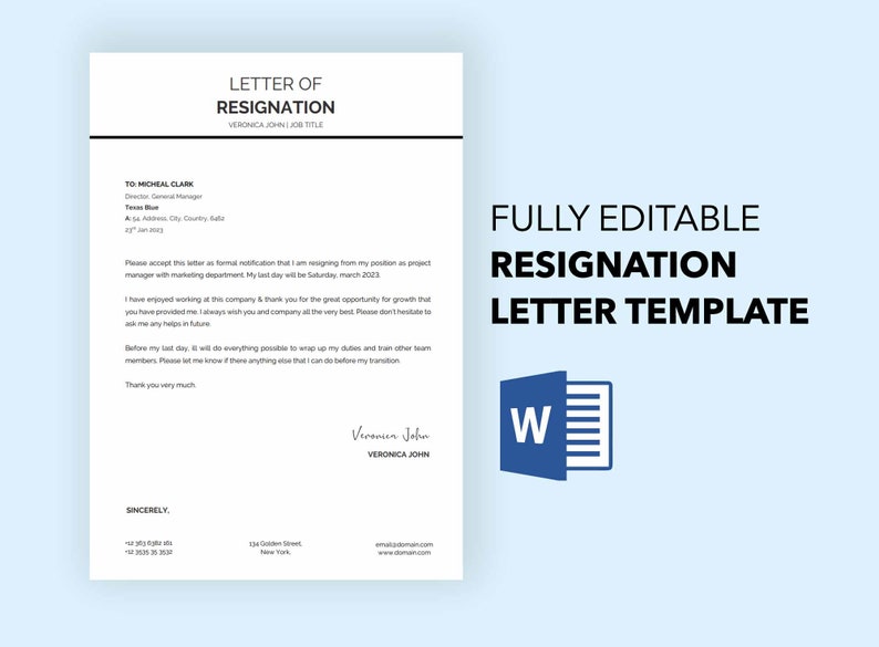 Resignation Letter, Letter Of Resignation, Professional Resignation ...
