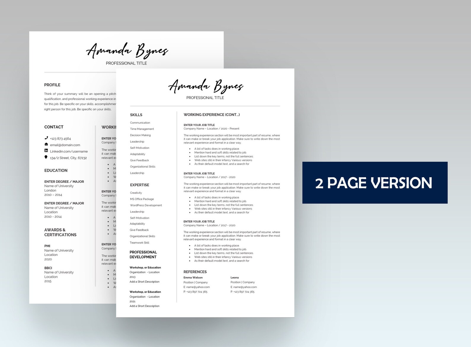 CV Template Resume Template Word, Executive Resume Template, New 1 & 2 ...