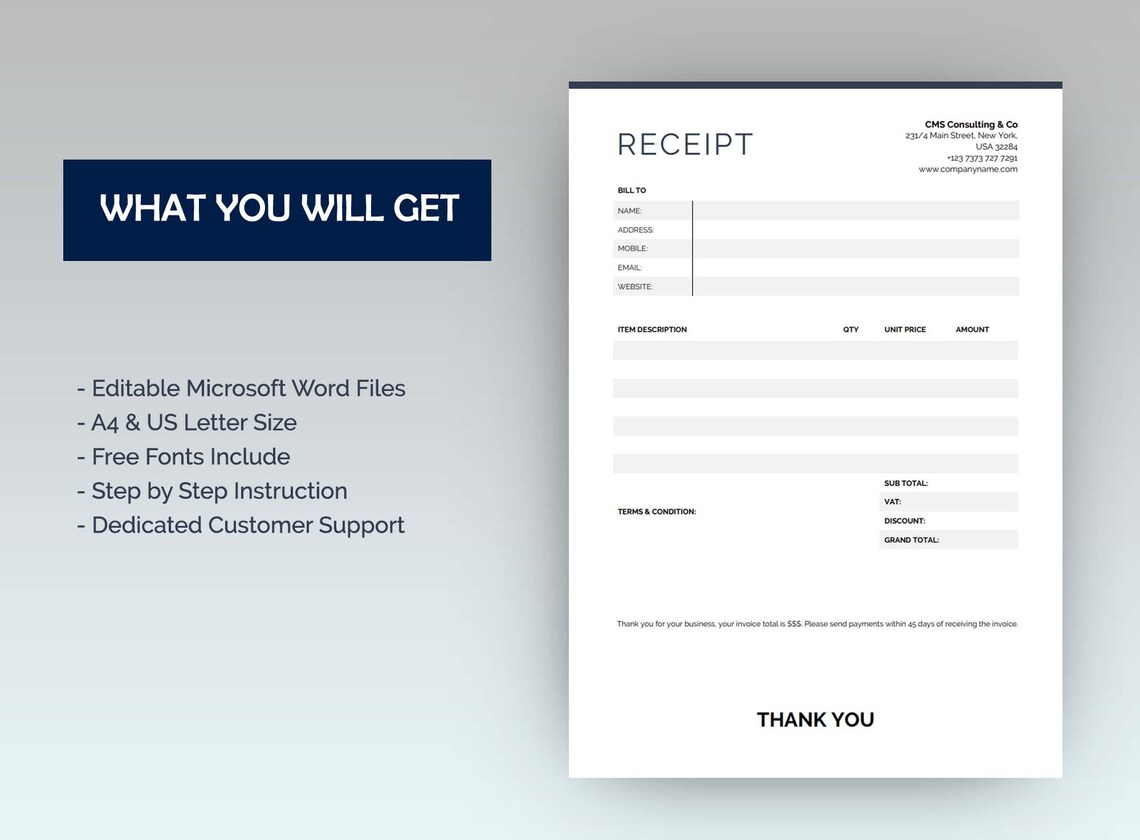 Editable Receipt Template, Receipt Template Small Business, Printable ...