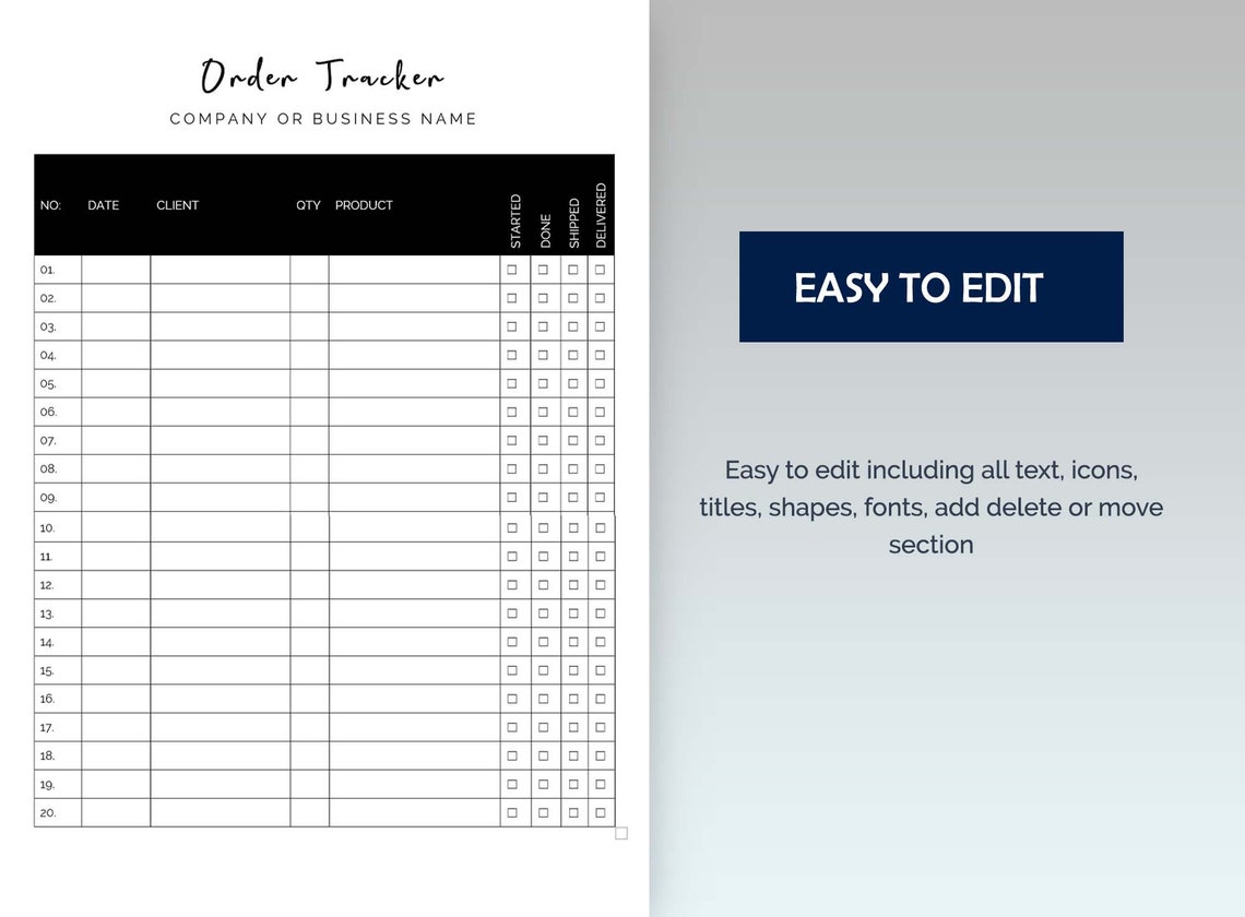 Printable Order Tracker Template Editable Order Tracker Form - Etsy