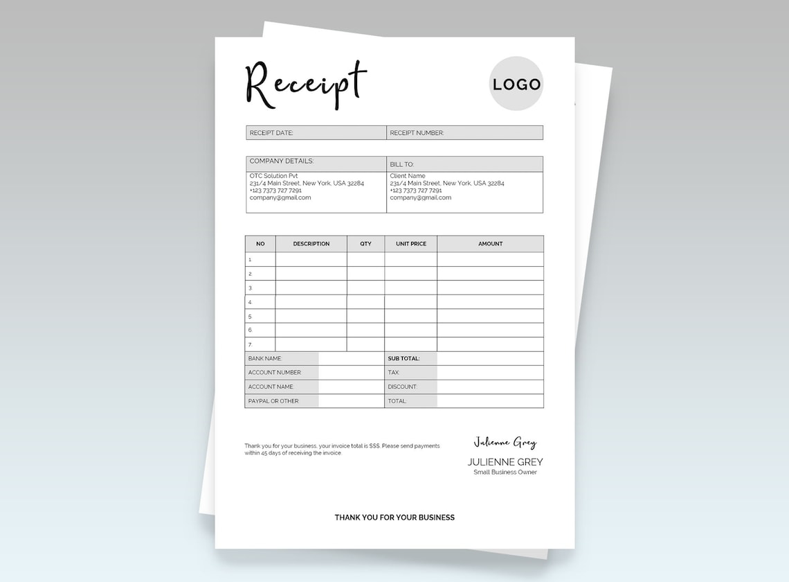 Editable Receipt Template, Business Invoice Receipt Template Receipt ...