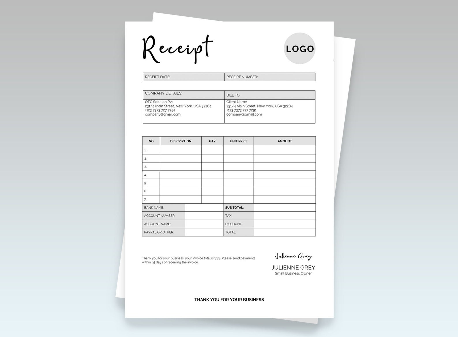 Editable Receipt Template, Business Invoice Receipt Template Receipt ...