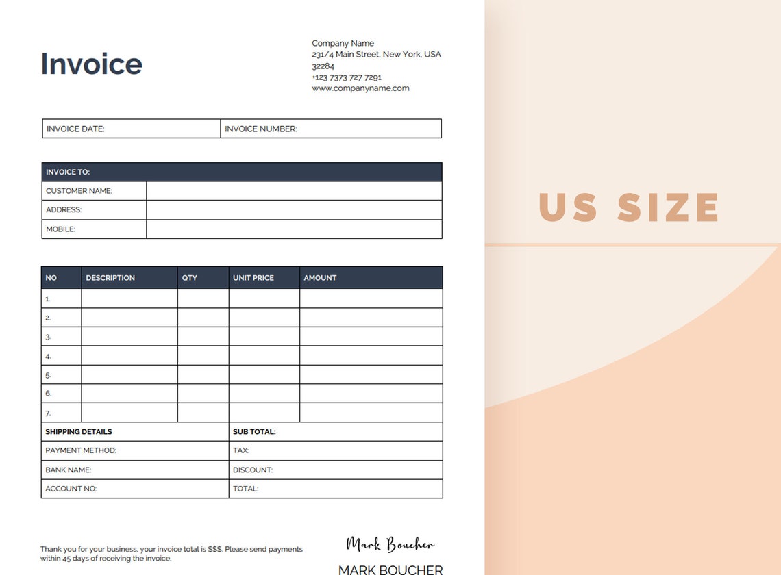 Editable Invoice Template, Printable Business Invoice Template for Word ...