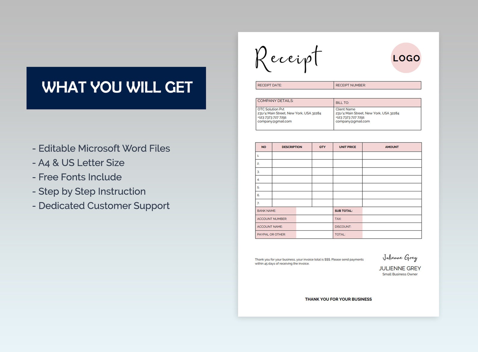 Editable Receipt Template Business Receipt Receipt Template Receipt Editable Microsoft Word ...