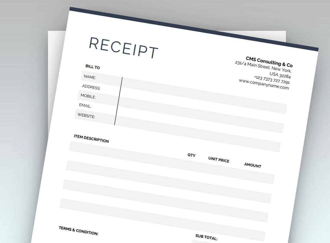 Editable Receipt Template, Receipt Template Small Business, Printable ...