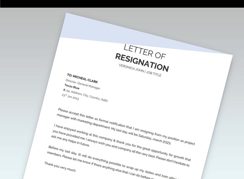 Professional Resignation Letter Resignation Letter Template - Etsy