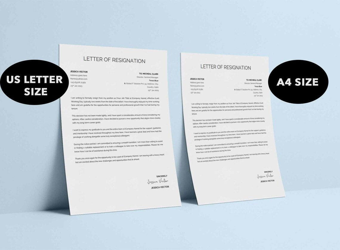 Resignation Letter Template, Notice Letter, Letter of Resignation ...
