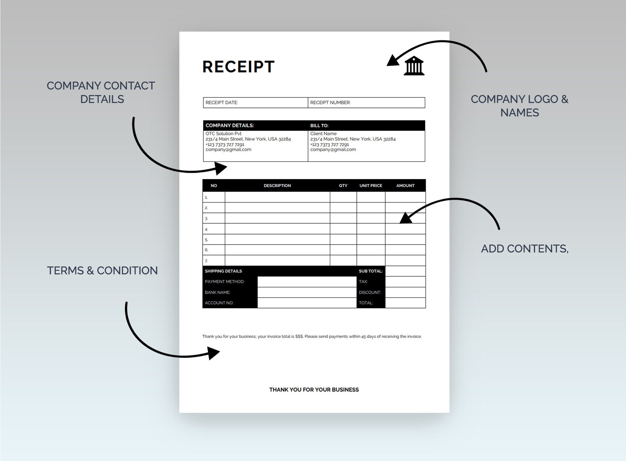 Business Receipt Template, Printable Receipt, Receipt Template Word ...