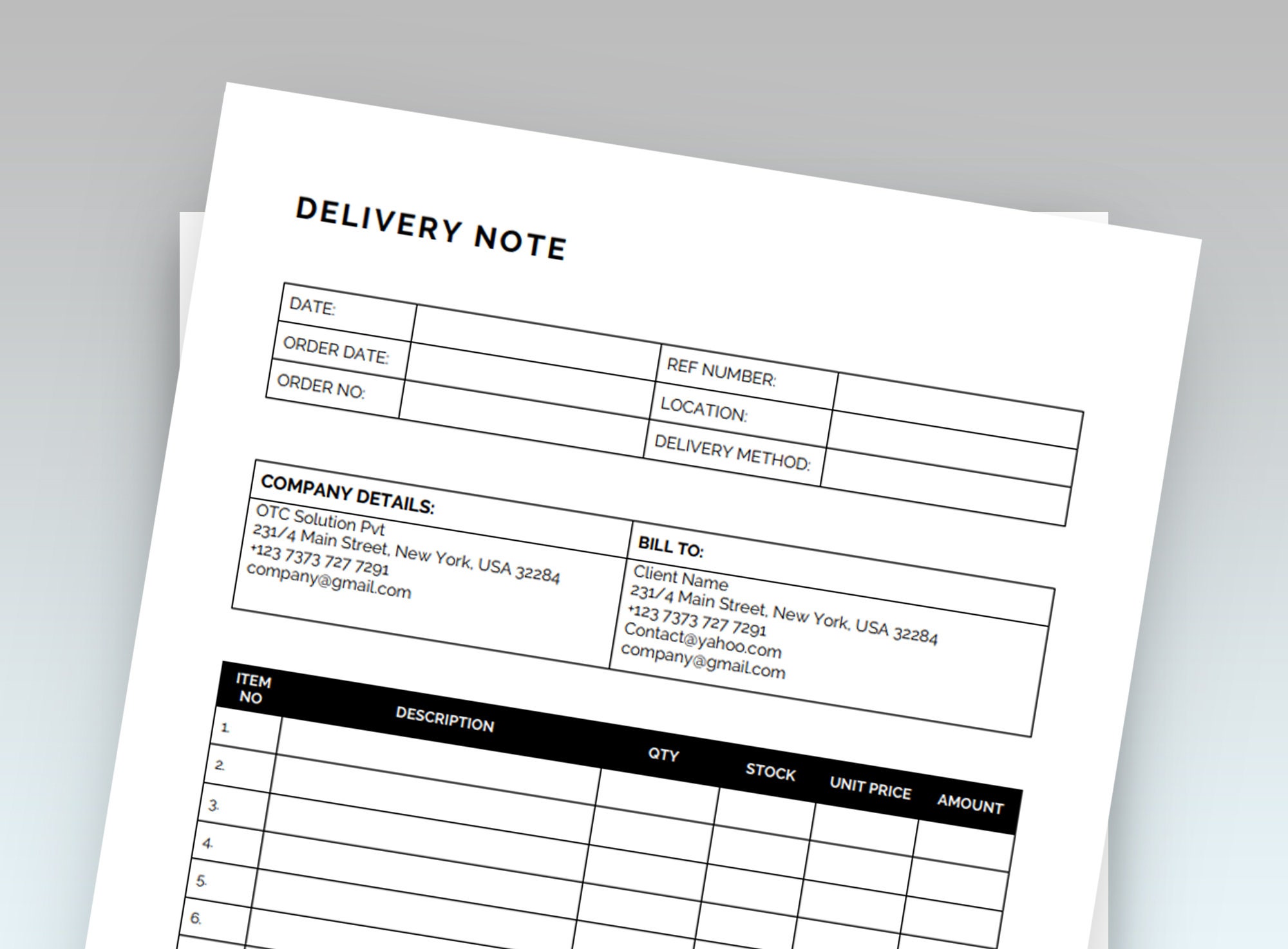 Plantilla de nota de entrega, ejemplo de nota de entrega moderna ...