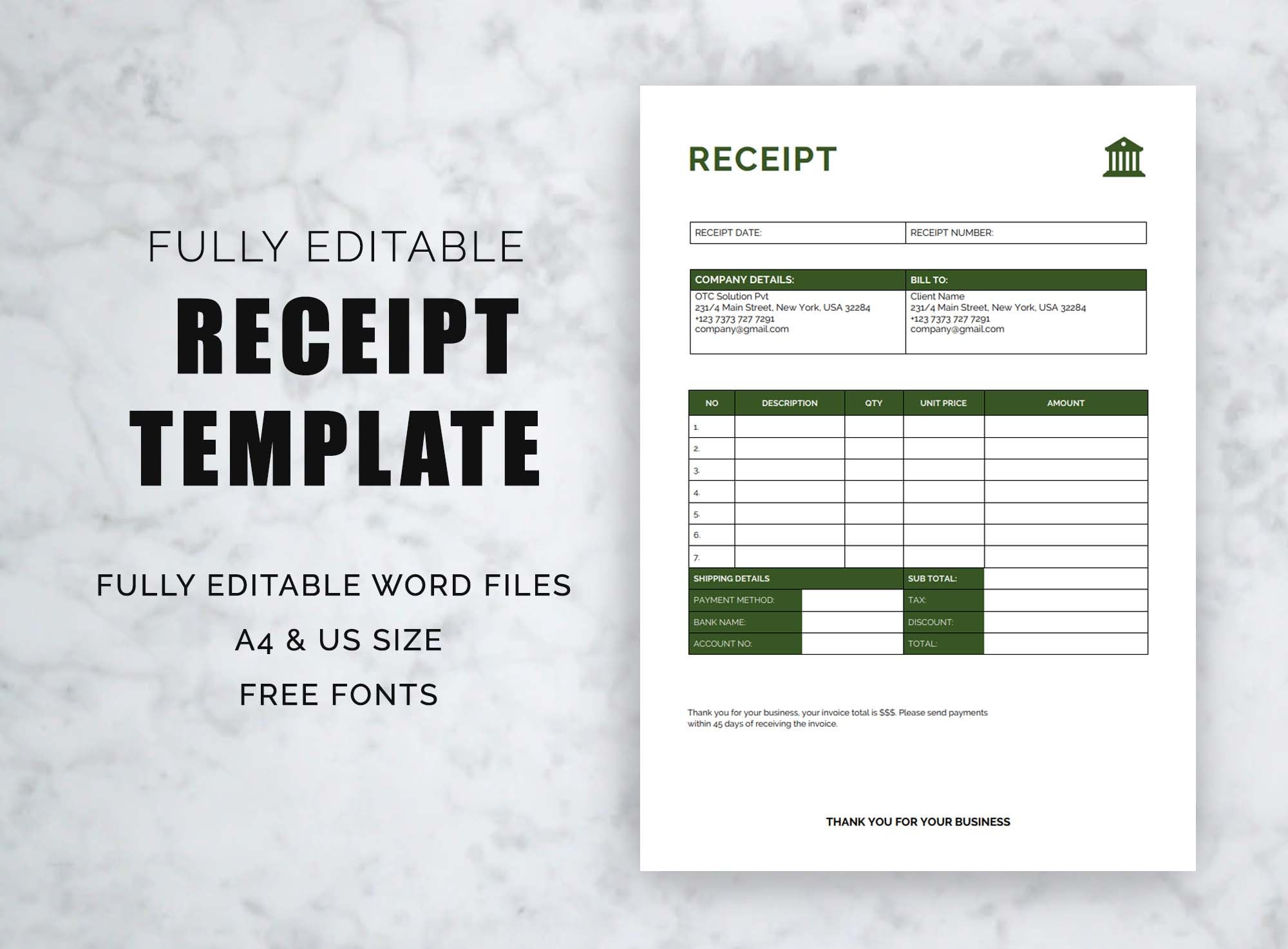 Plantilla de recibo editable Plantilla de recibo de factura - Etsy México