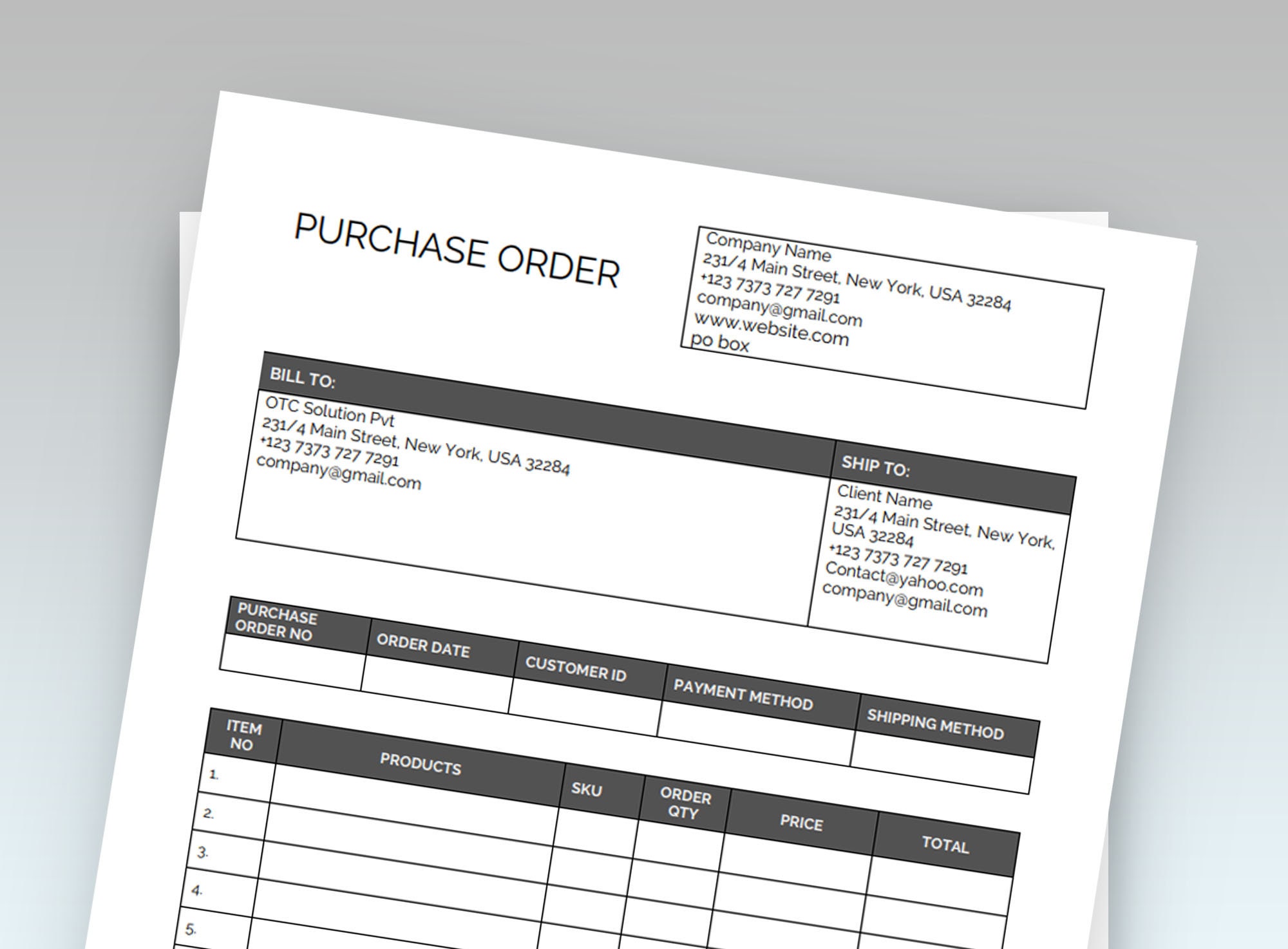 Purchase Order, Purchase Order Form, Printable Purchase Order Template ...