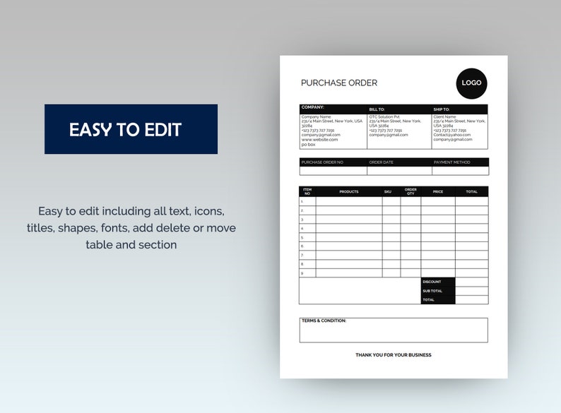 Purchase Order, Purchase Order Form, Editable Purchase Order Microsoft ...