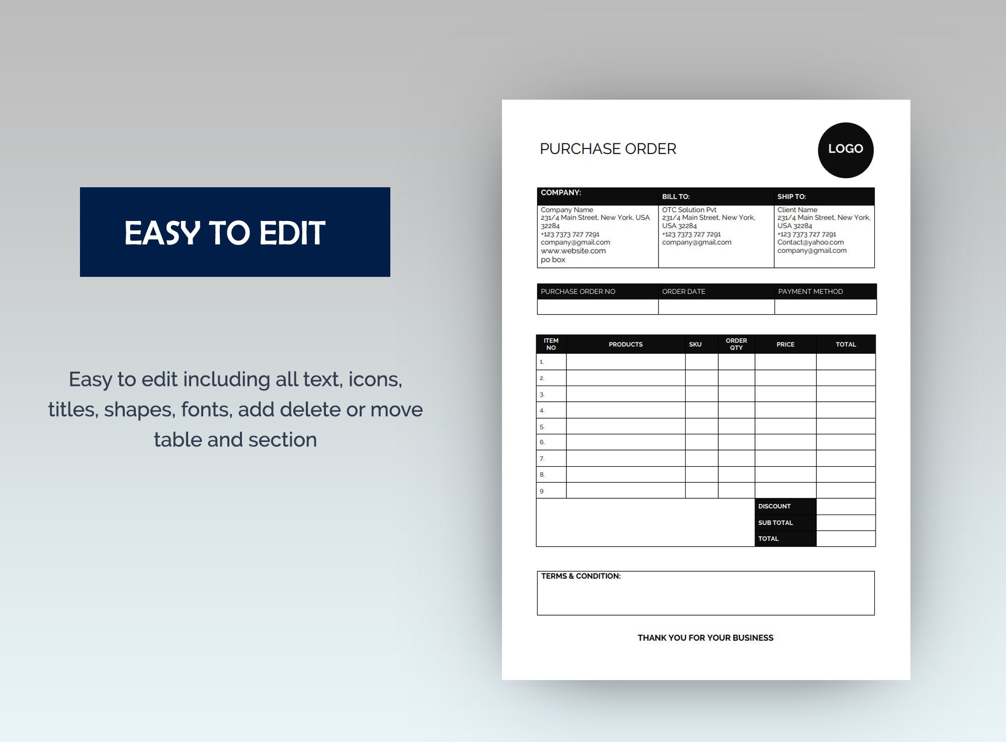 Purchase Order, Purchase Order Form, Editable Purchase Order Microsoft ...