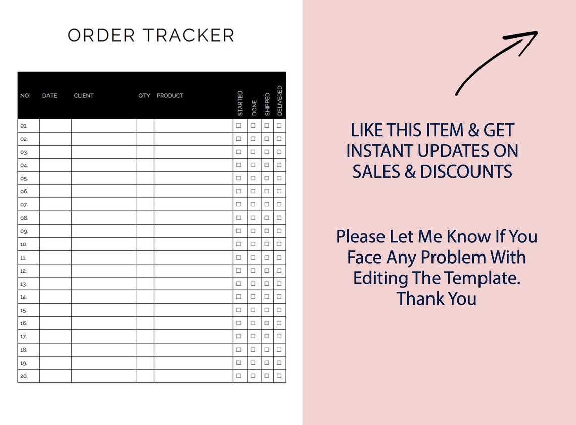Printable Order Tracker Order Tracking Template PDF - Etsy