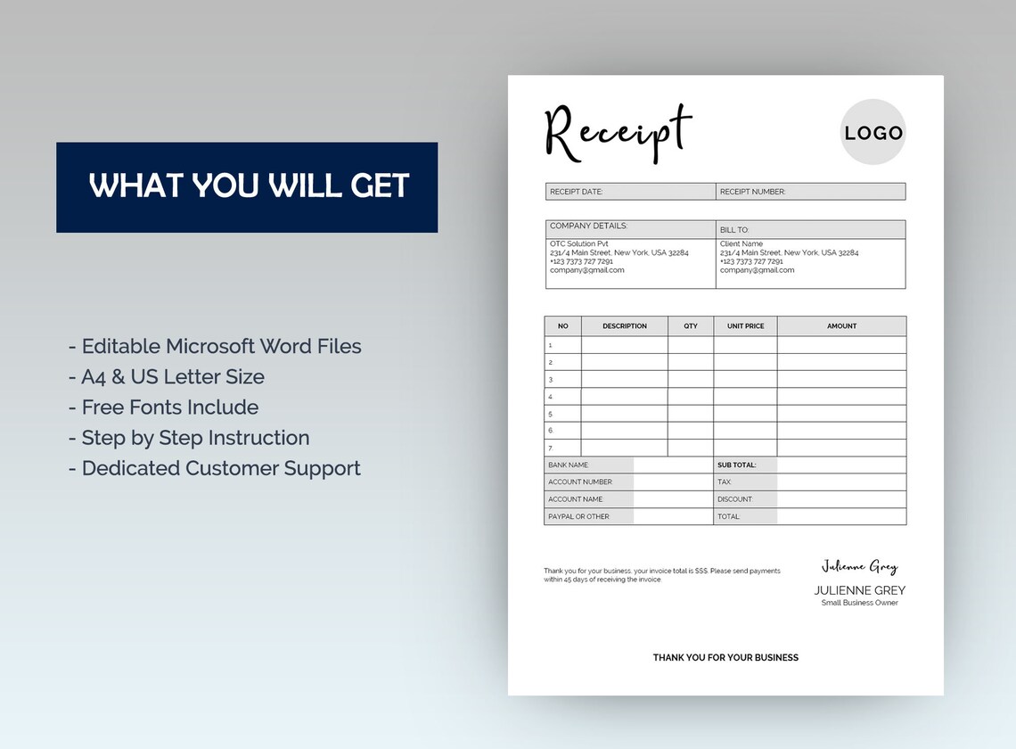 Editable Receipt Template, Business Invoice Receipt Template Receipt ...