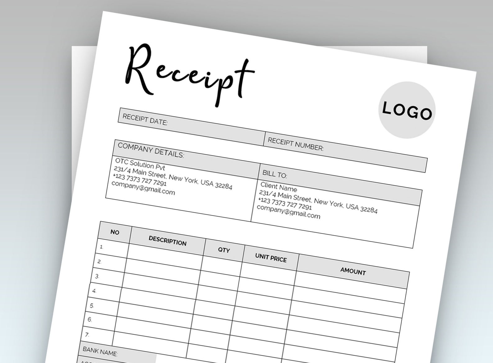 Editable Receipt Template, Business Invoice Receipt Template Receipt ...