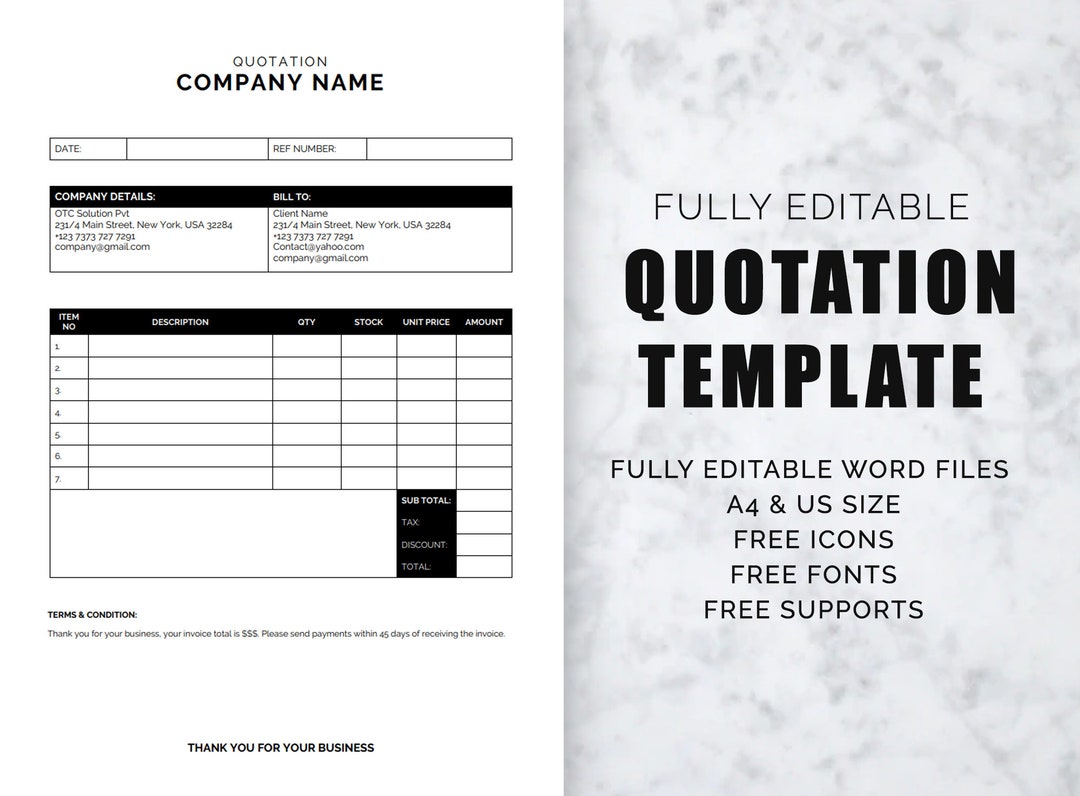 Editable Price Quotation Template, Quotation Sheet Template, Estimate ...