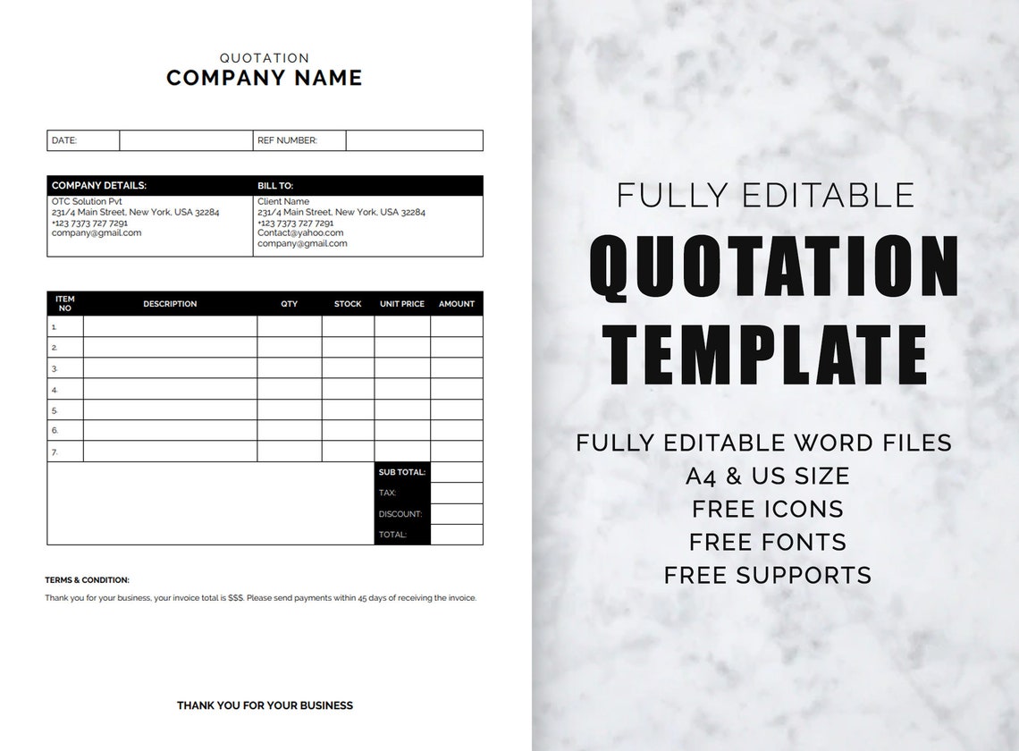 Editable Price Quotation Template, Quotation Sheet Template, Estimate ...