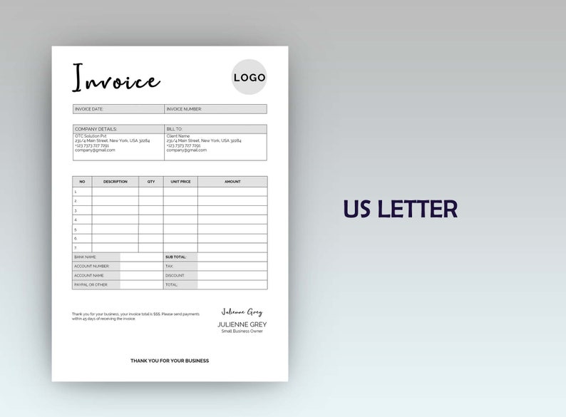 Editable Invoice Template With Logo, Invoice Template for Small ...