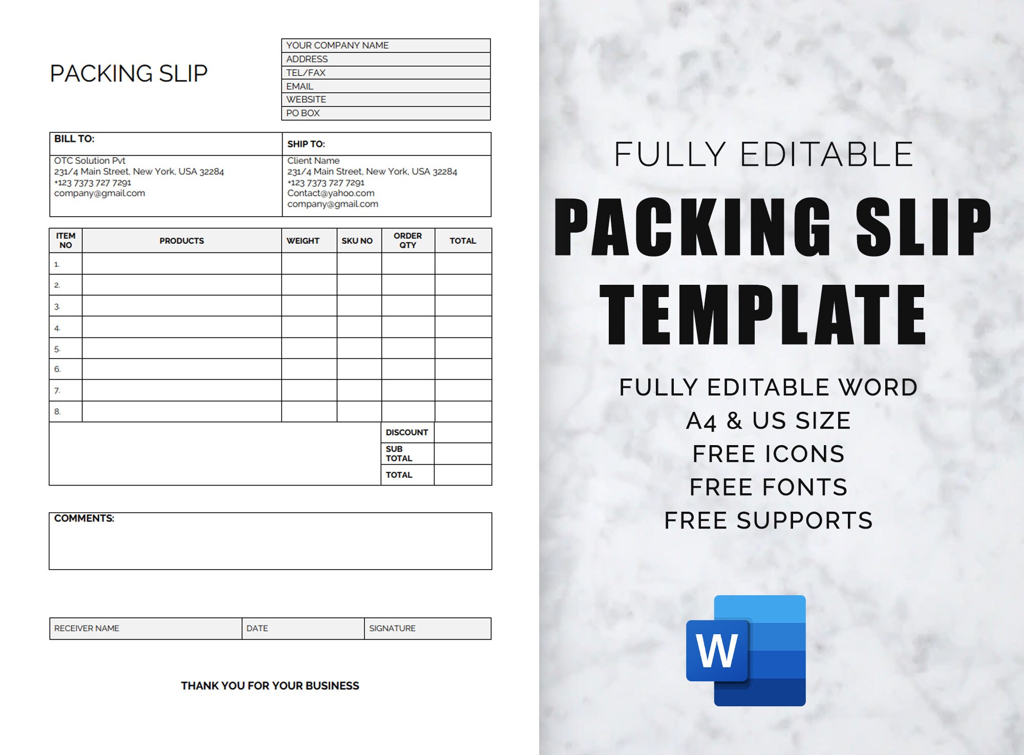 Packing Slip Template, Editable Packing Slip Microsoft Word, Printable ...