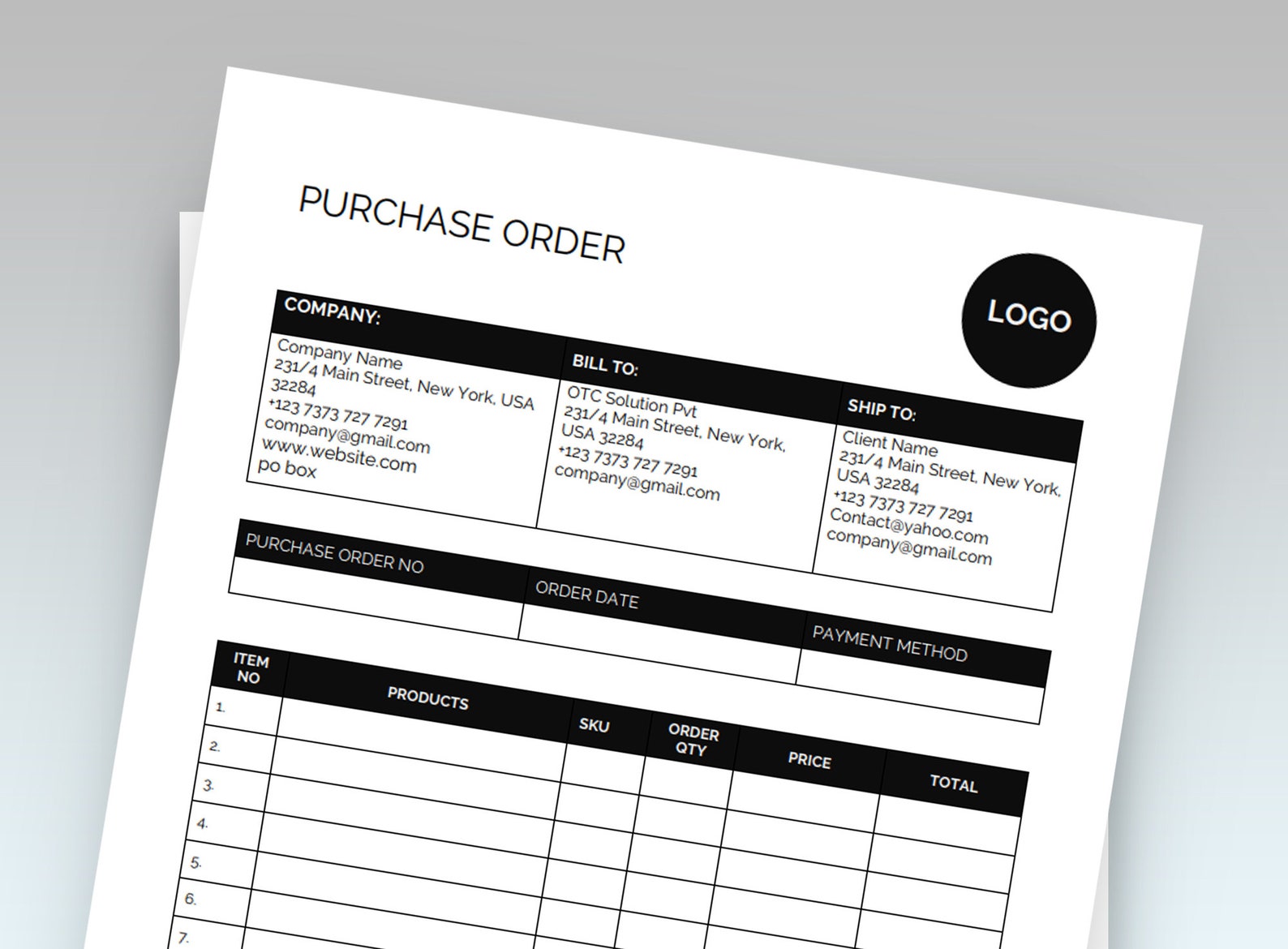 Purchase Order, Purchase Order Form, Editable Purchase Order Microsoft ...