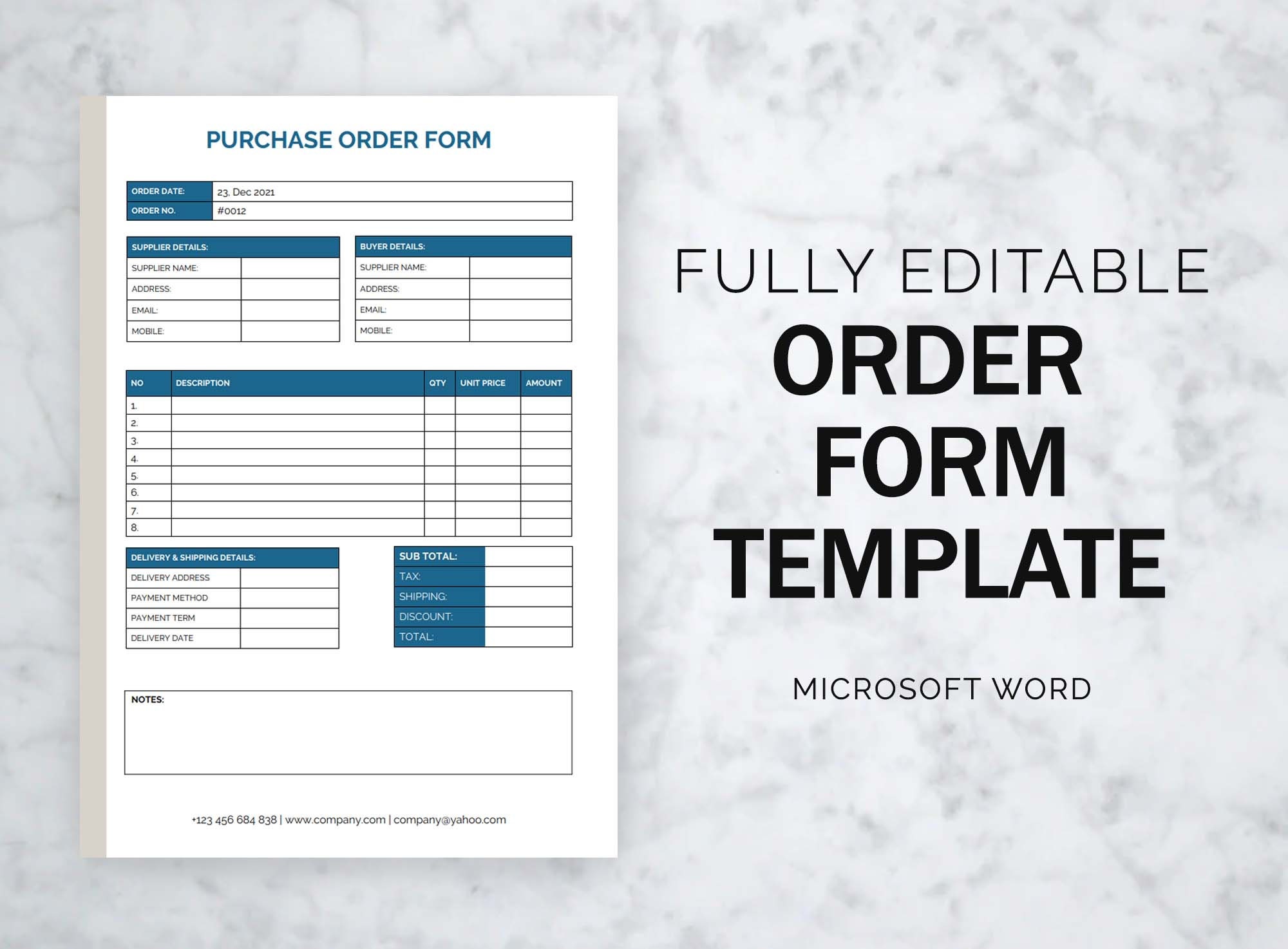 Microsoft Excel Order Form Template