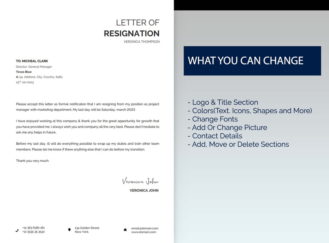 Resignation Letter Template Professional Resignation Letter - Etsy UK