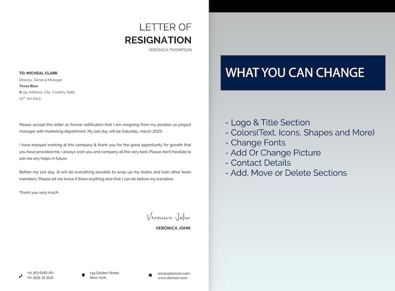 Resignation Letter Template Professional Resignation Letter - Etsy UK