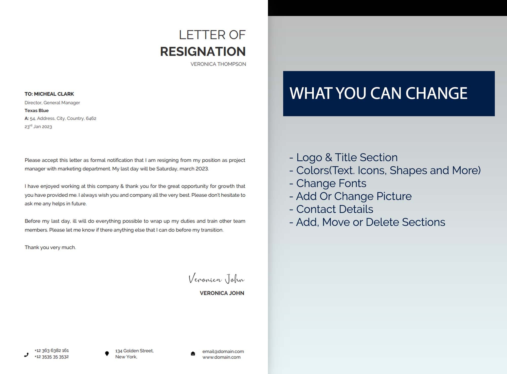 Resignation Letter Template Professional Resignation Letter - Etsy ...