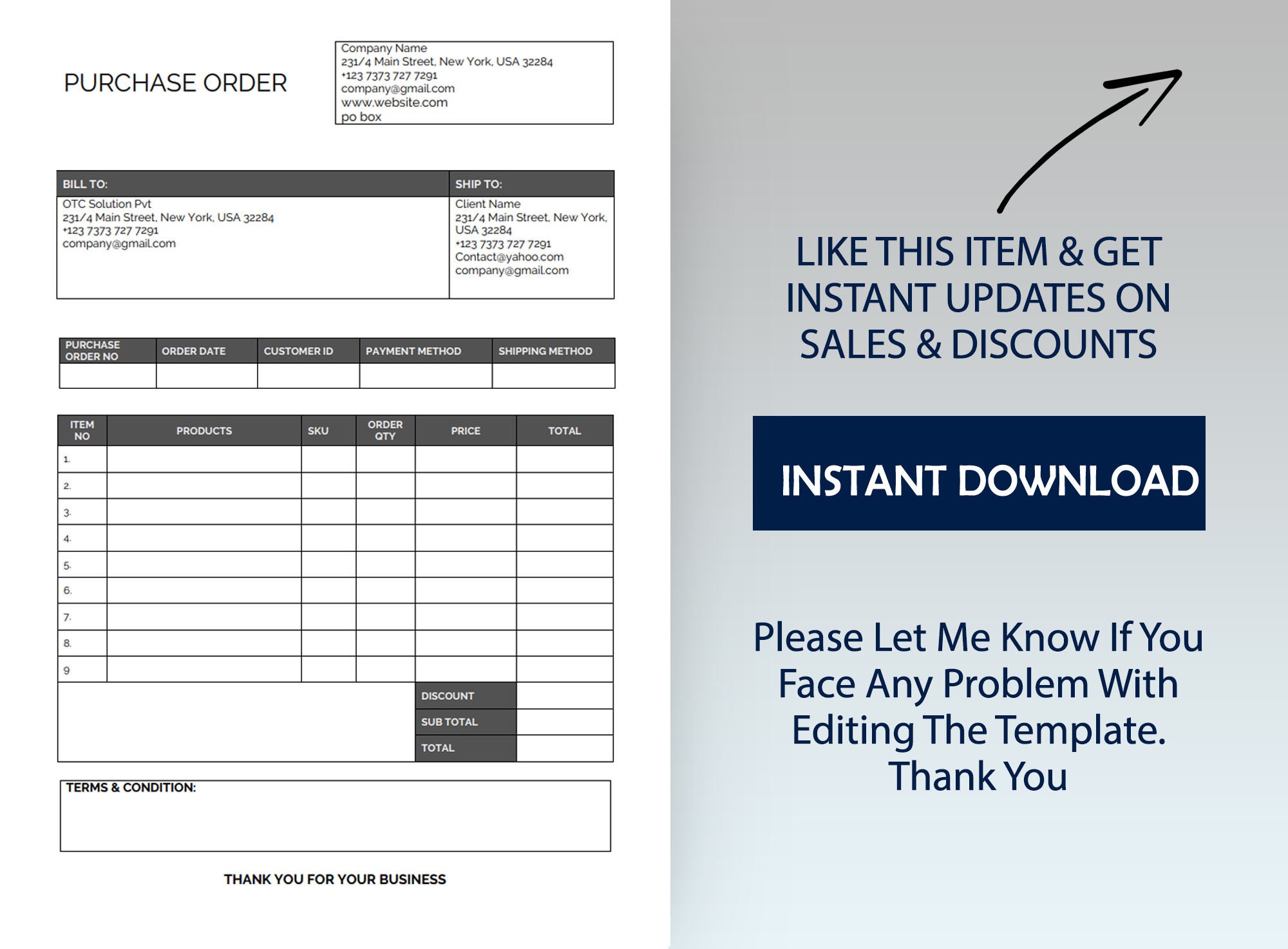 Purchase Order, Purchase Order Form, Printable Purchase Order Template ...