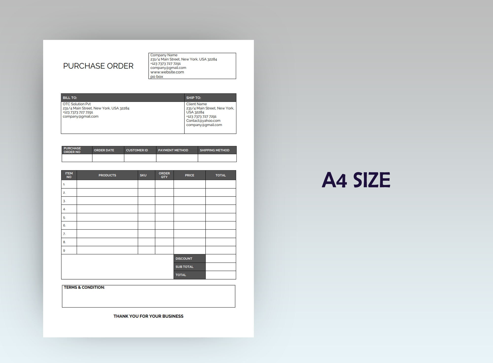 Purchase Order, Purchase Order Form, Printable Purchase Order Template ...