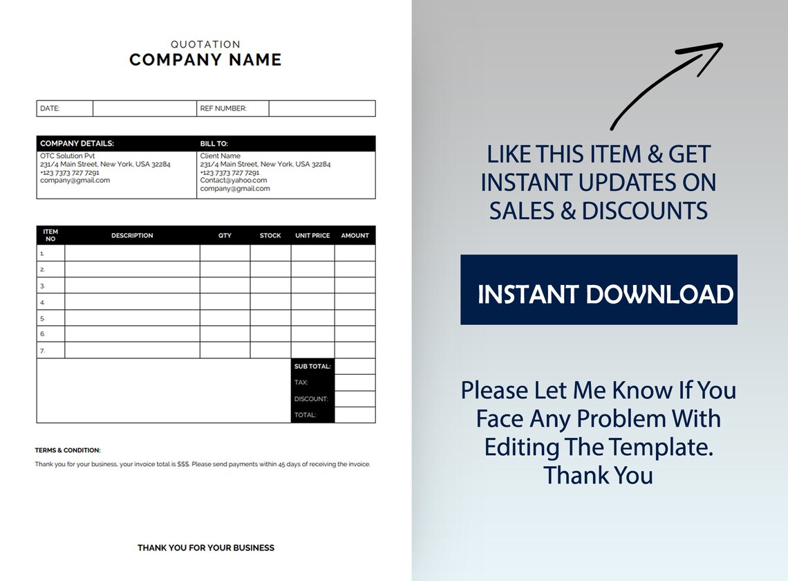 Editable Price Quotation Template, Quotation Sheet Template, Estimate ...