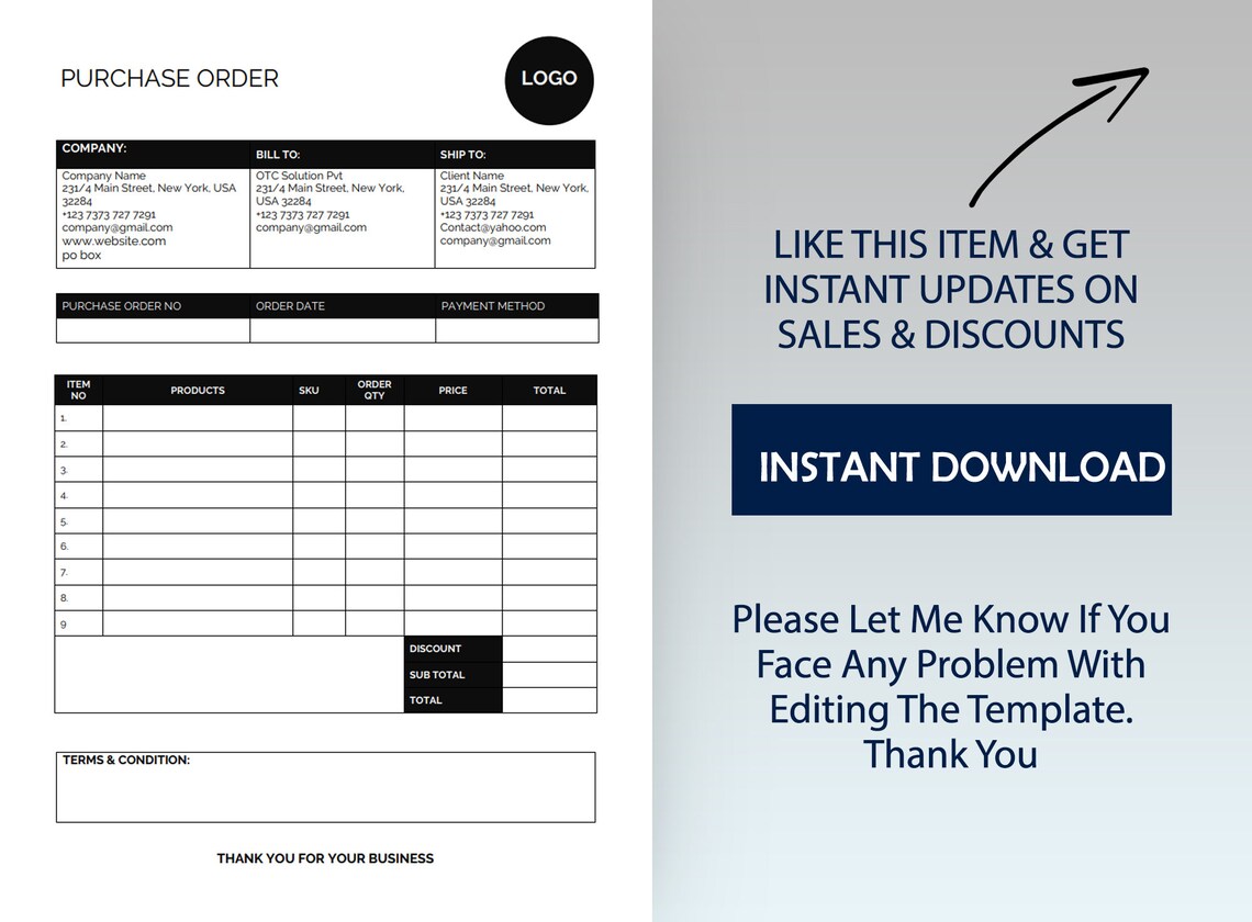 Purchase Order, Purchase Order Form, Editable Purchase Order Microsoft ...