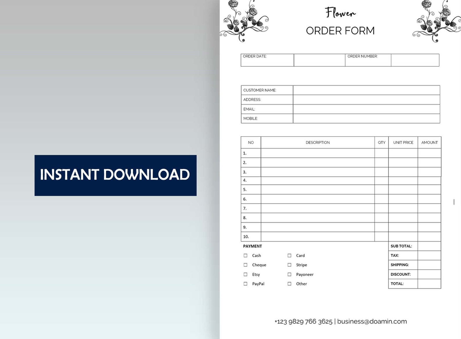 Florist Order Form Template, Editable Order Form Template, Florist ...