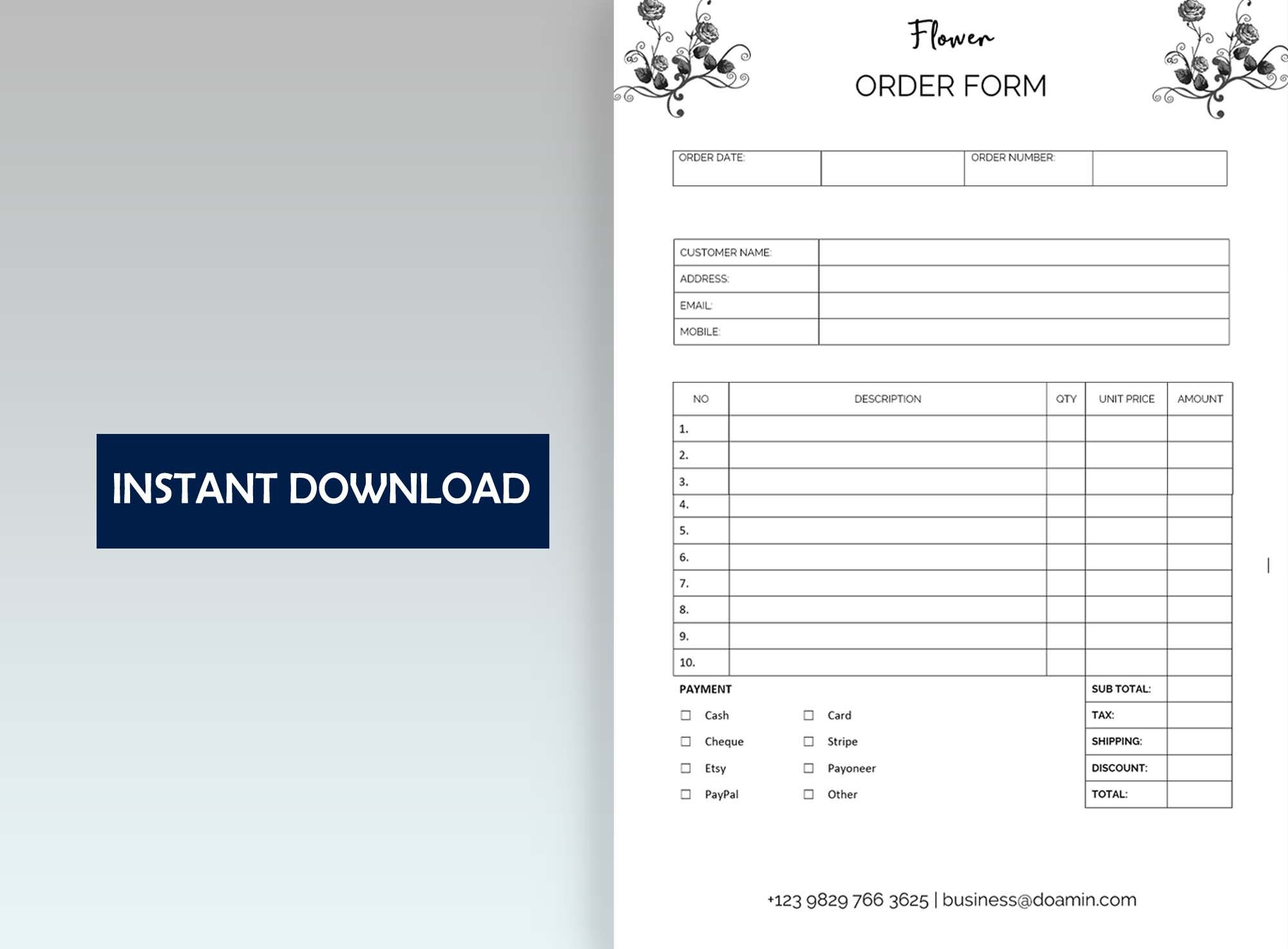 Florist Order Form Template, Editable Order Form Template, Florist ...